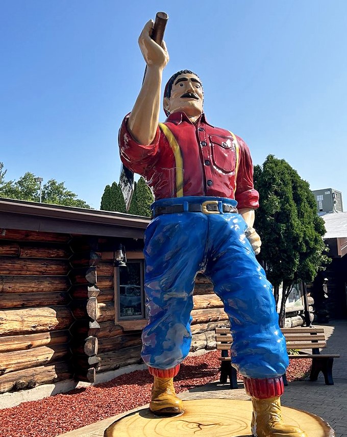 Standing tall outside, this Paul Bunyan statue isn't just kitsch &ndash; he's the unofficial greeter promising portions as legendary as the man himself.