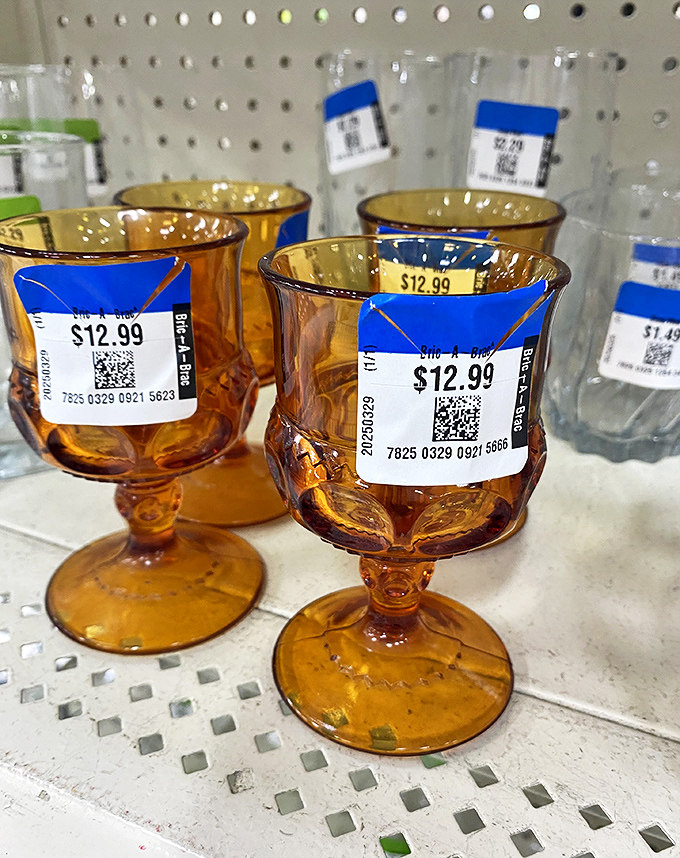Amber glassware that would make your grandmother swoon. These vintage-style goblets bring instant midcentury charm to any dinner table.