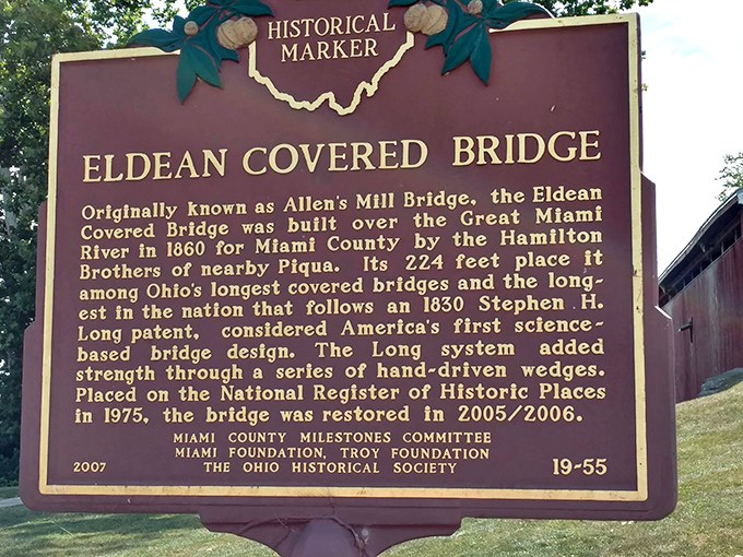 History lessons don't have to be boring&mdash;this marker tells the fascinating story of what makes this particular covered bridge engineering royalty.