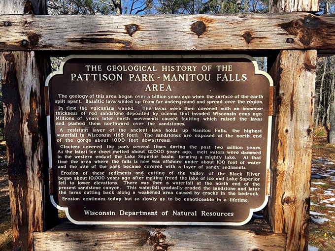 History carved in stone&mdash;or at least mounted on wood. This geological timeline reminds us we're just brief visitors in a story millions of years in the making.