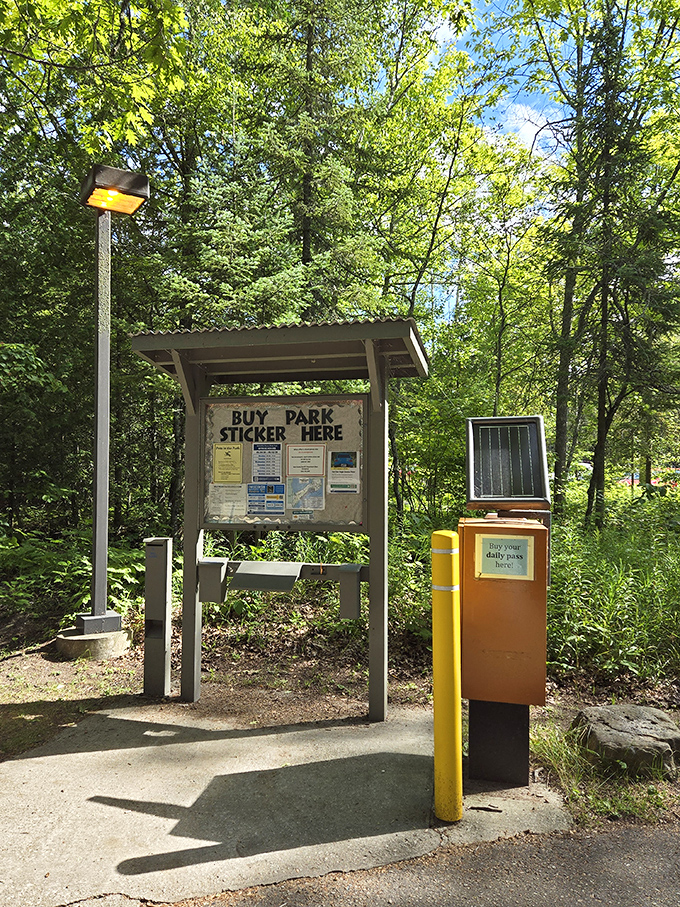 The honor system at work—buy your park sticker here and earn instant karma points redeemable for spectacular views and peace of mind.