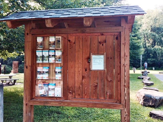 Knowledge center in rustic packaging. This charming information kiosk ensures visitors understand the significance of what they're experiencing—history made accessible.