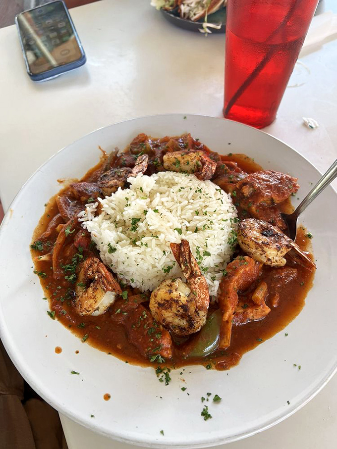 A hearty jambalaya with plump shrimp circling a perfect island of rice&mdash;comfort food that somehow feels right at home in the Florida heat.