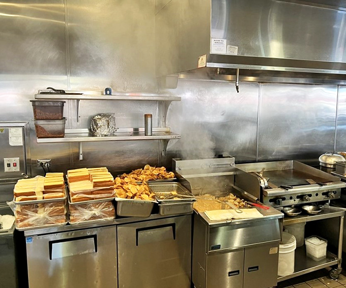 Behind the scenes where the magic happens. Those split-top rolls waiting to be toasted and filled with lobster goodness are about to make someone's day.