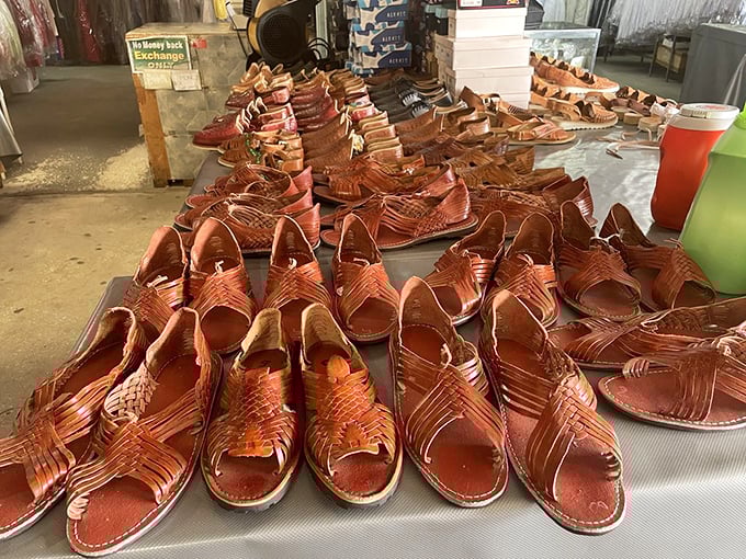 Huaraches as far as the eye can see! These handwoven leather sandals promise comfort, style, and that satisfying "I found them at the market" story.