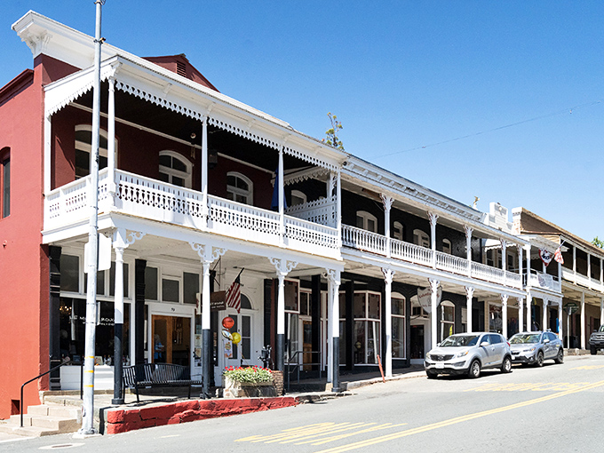 Wrought iron balconies and ornate woodwork frame Sutter Creek's Main Street. These buildings have witnessed California history unfold while maintaining their dignified good looks.