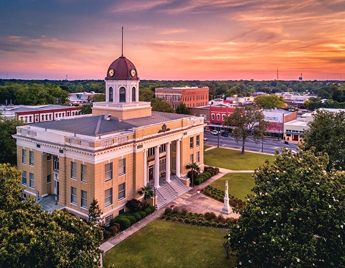 Quincy's courthouse glows golden in the sunset, a postcard-perfect scene that reminds you some small towns still have a beating heart.