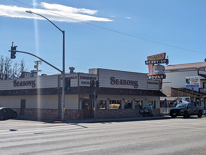 Seasons Restaurant sits across from the Merry-Go-Round, two Lone Pine institutions where hungry hikers refuel before tackling the Eastern Sierra's trails.