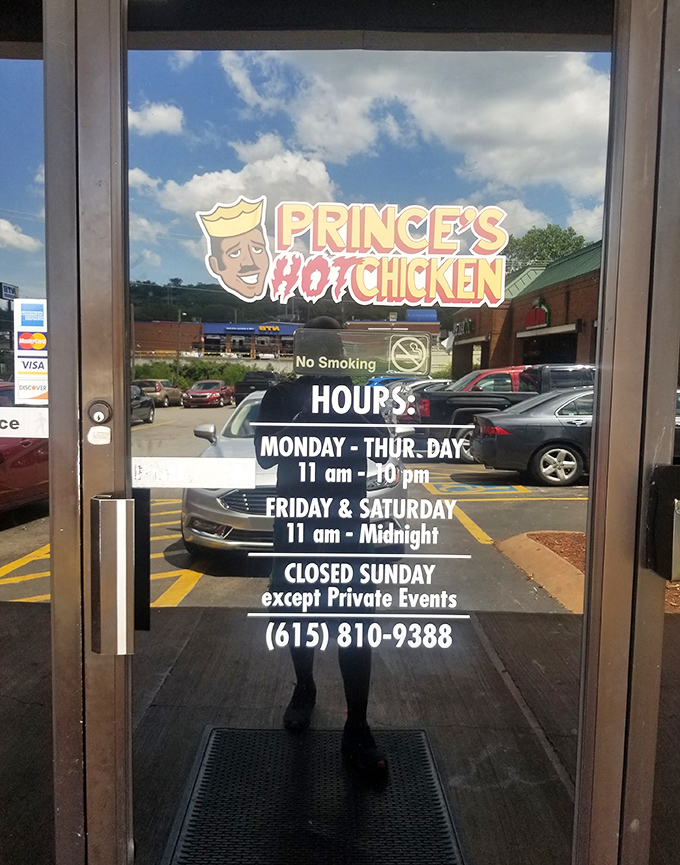 The hours posted on the door are crucial information for planning your hot chicken pilgrimage. Note them carefully &ndash; spice cravings wait for no one.