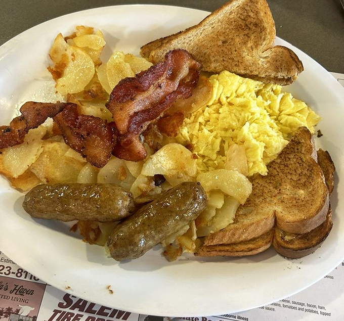 The breakfast that launched a thousand productive days&mdash;eggs, meat, potatoes, and toast in perfect harmony like a morning quartet.