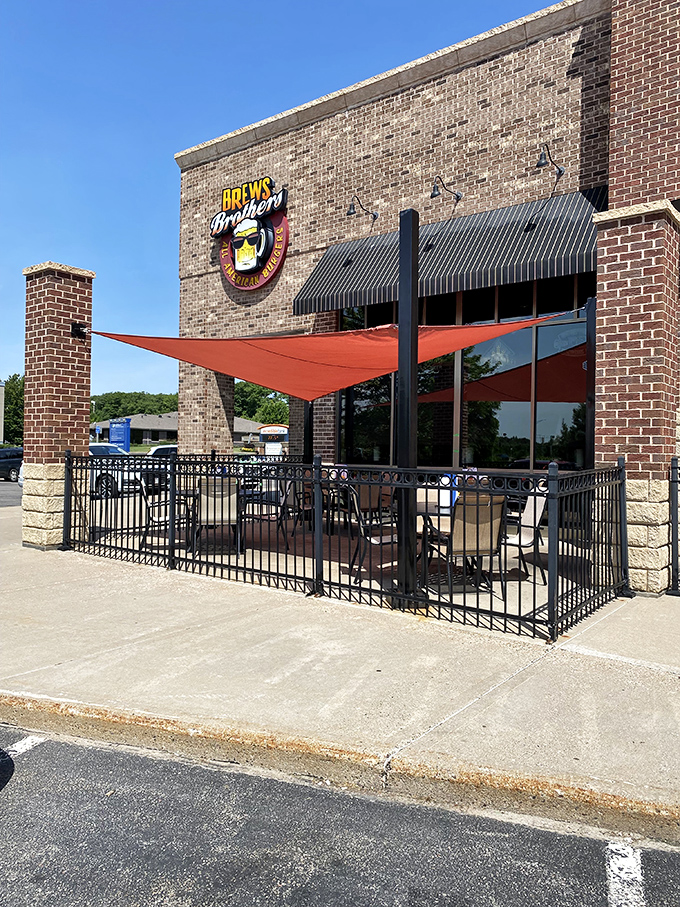 The outdoor patio&mdash;where fresh air meets fresh food. That red sunshade adds a touch of vacation vibes to your everyday meal.