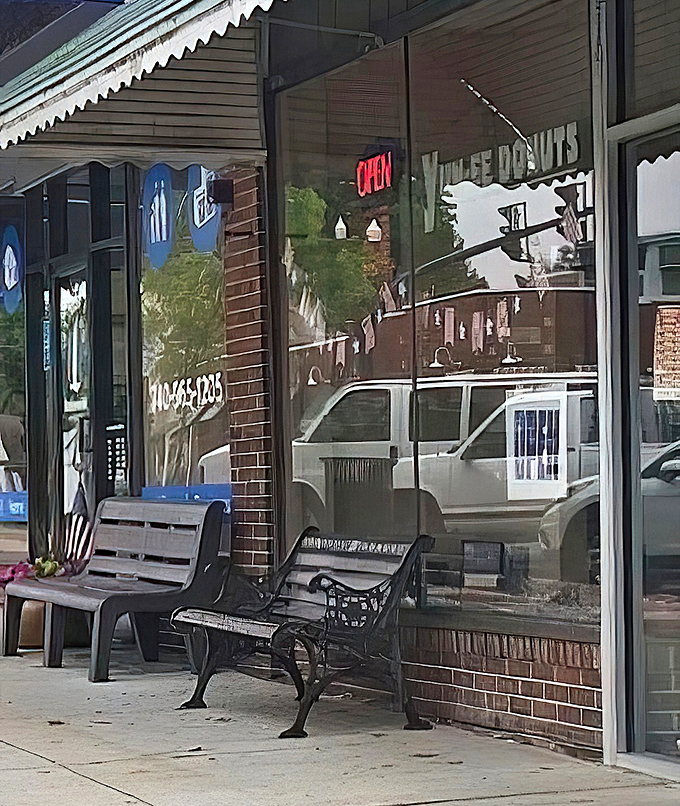 That bench outside isn't just seating&mdash;it's a front-row ticket to the simple pleasure of enjoying a donut while watching small-town Ohio wake up.