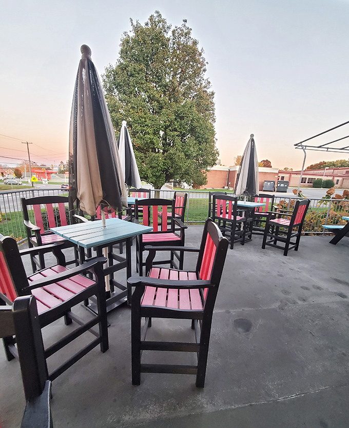 The outdoor seating area offers fresh air and colorful chairs&mdash;perfect for enjoying a shake while watching the world go by.