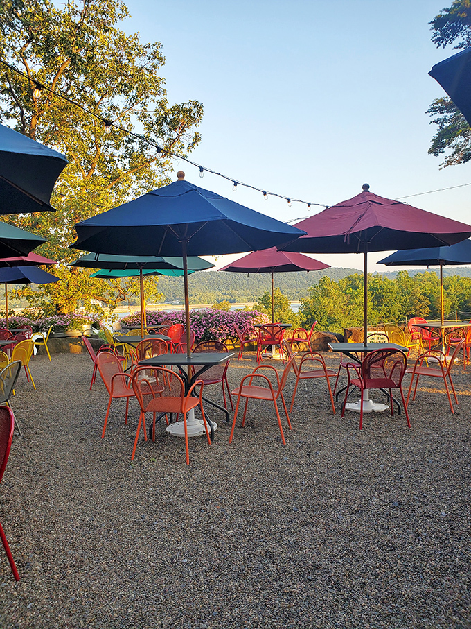 Umbrellas create islands of shade on the patio, where the golden hour light makes everything &ndash; especially your appetite &ndash; look its very best.