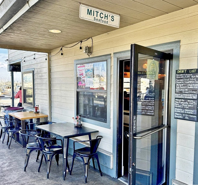 The outdoor seats where memories are made&mdash;simple metal chairs, ocean breezes, and the knowledge that life doesn't get much better than this.