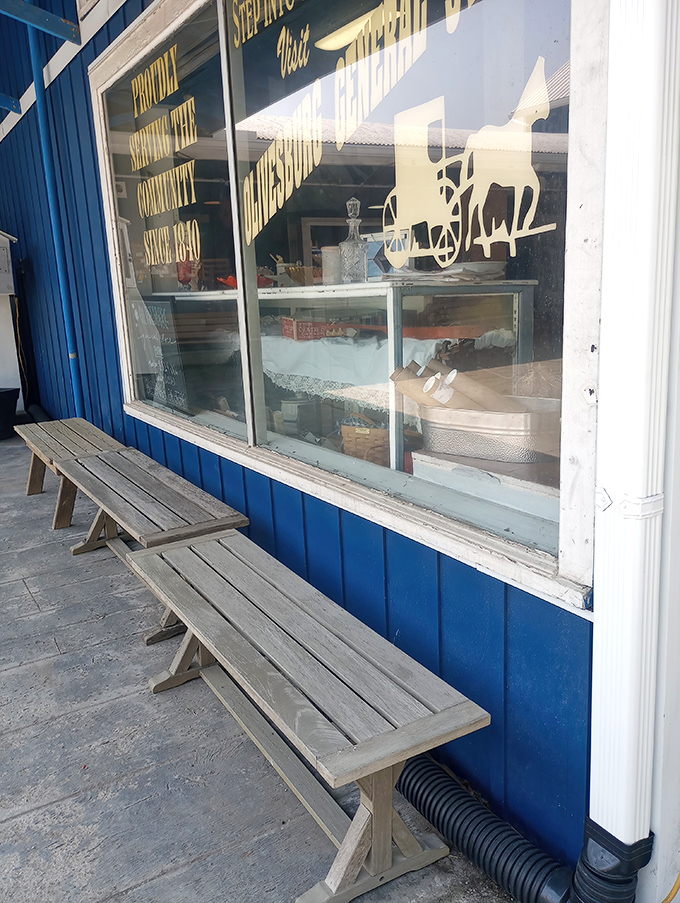Simple wooden benches outside the blue-painted storefront offer a place to savor your sandwich while contemplating life's important questions&mdash;like ordering seconds.