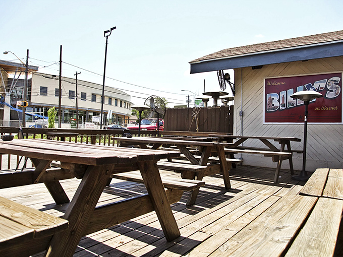 The outdoor picnic tables offer a sun-drenched alternative for those beautiful Texas days when eating inside feels like missing out on life.