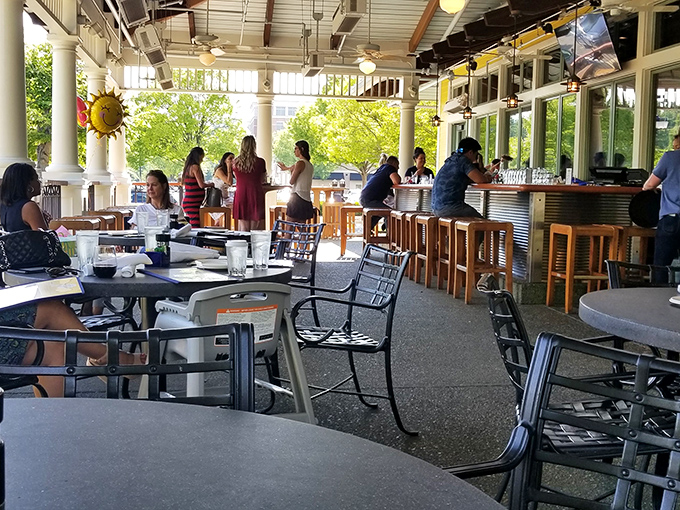 When Virginia weather cooperates, the outdoor seating area becomes prime real estate for people-watching and vitamin D collection.