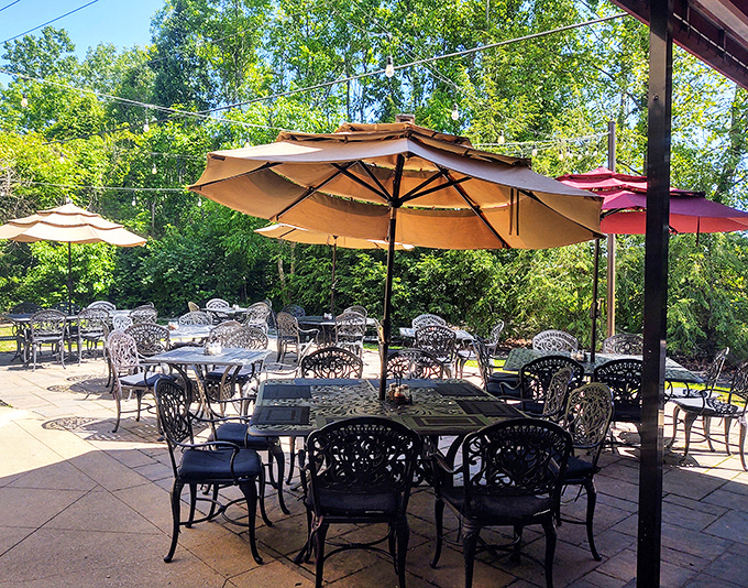 The outdoor patio waits serenely before the dinner rush&mdash;those umbrella-shaded tables soon to be filled with diners enjoying pasta and Pinot under Ohio skies.