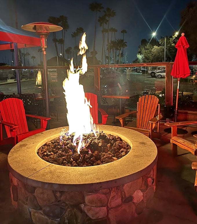 When the sun goes down, the fire pit lights up, creating the perfect backdrop for that "one more drink" that turns into three.