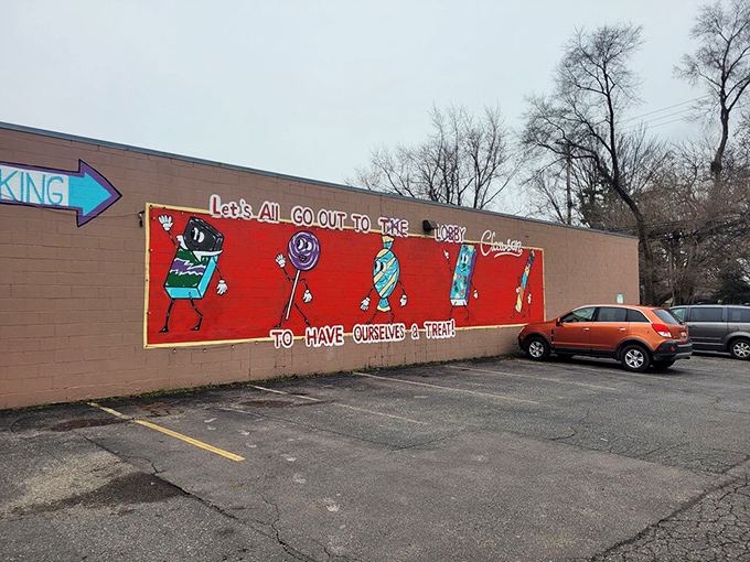 The exterior mural invites passersby to "have ourselves a treat"&mdash;perhaps the most unnecessary encouragement in retail history.