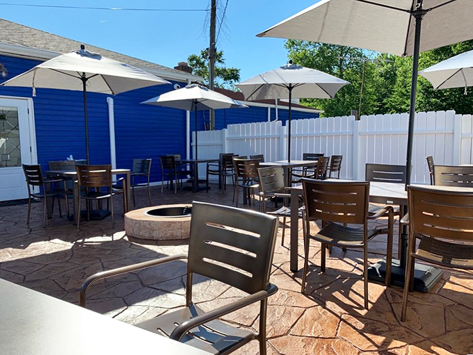 A patio that invites you to linger. Imagine enjoying that jerk chicken under those umbrellas on a perfect Maryland afternoon.