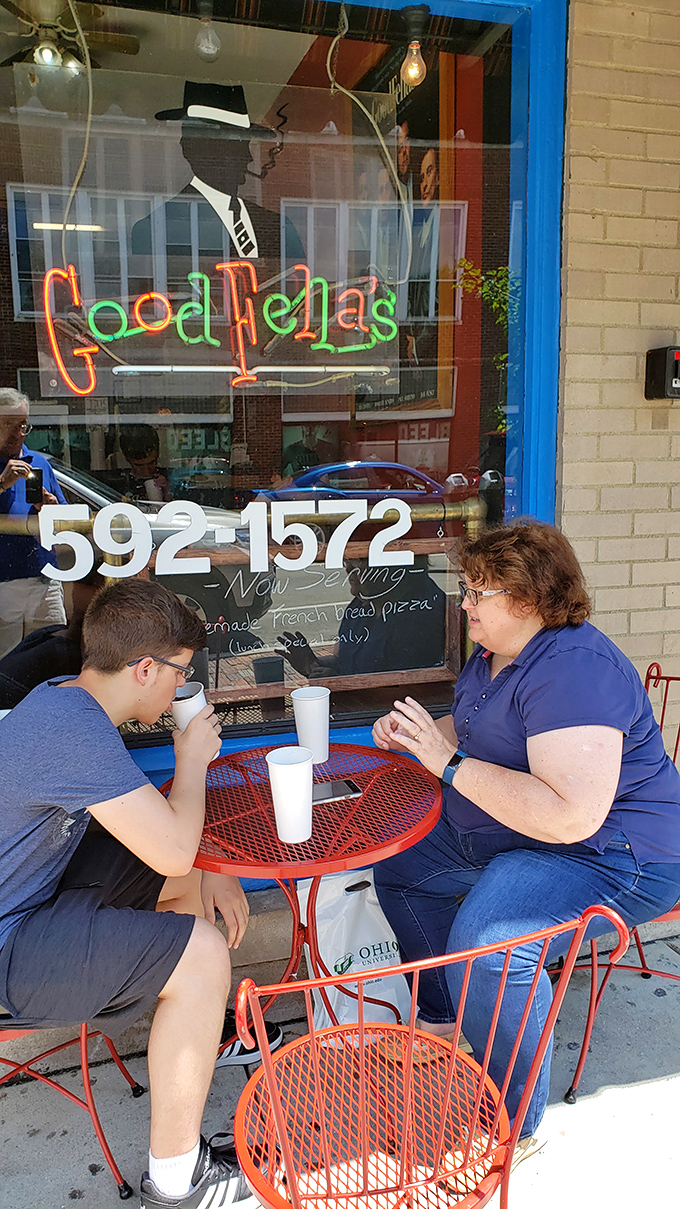 Outdoor seating where pizza conversations flow as freely as the Ohio summer breeze.