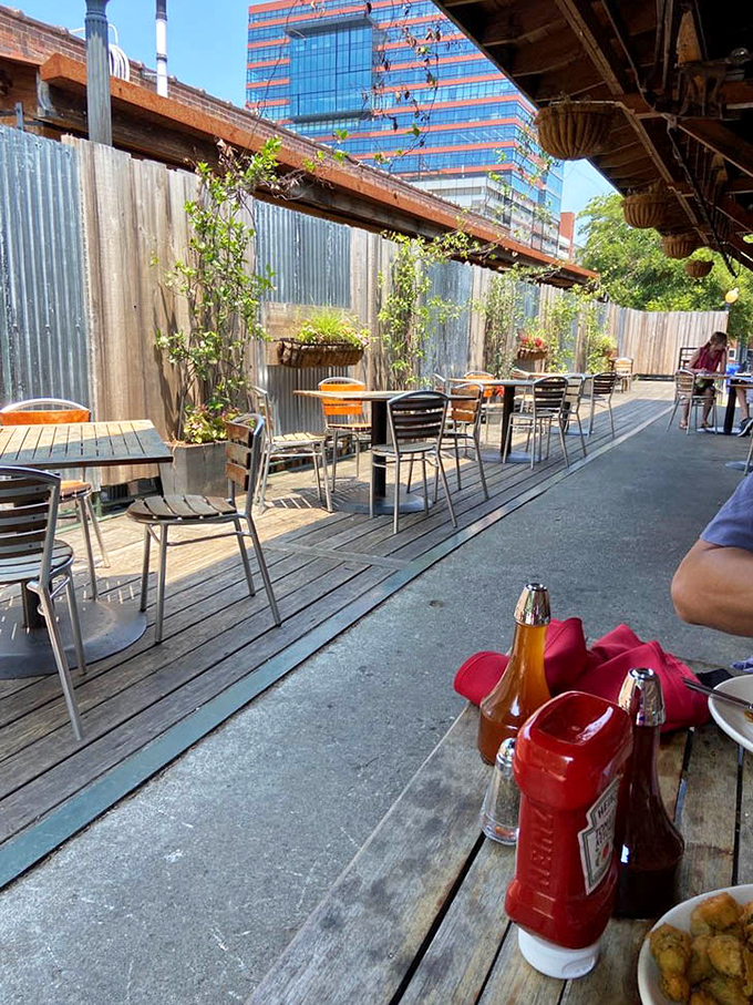 The outdoor patio offers urban oasis vibes with a side of barbecue sauce&mdash;downtown dining with just the right amount of fresh air.