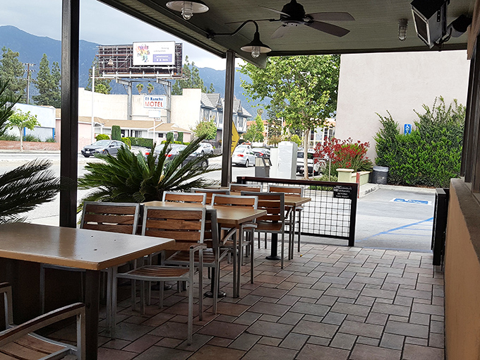The outdoor patio &ndash; where the San Gabriel Mountains provide the backdrop for Pasadena's favorite dining tradition.