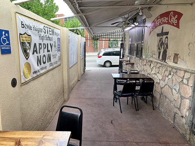 The outdoor seating area might not win design awards, but that Boyle Heights sunshine makes every meal taste better anyway.