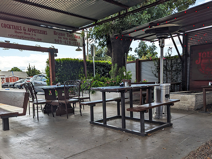 Joey's outdoor space invites you to linger, with string lights overhead and the promise of cocktails and appetizers that understand their supporting role in the BBQ experience.