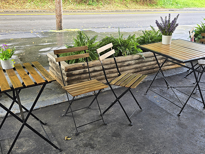 The outdoor seating area&mdash;simple wooden tables where countless pierogi-induced food comas have begun. Worth every delicious minute.