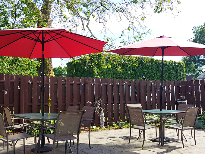 Bruno's outdoor seating area offers a peaceful urban oasis where summer evenings are best spent with a glass of wine and a plate of pasta.