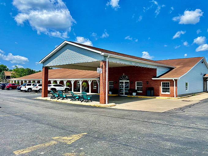 The peaceful outdoor setting that perfectly complements the tranquil breakfast experience waiting inside these walls.