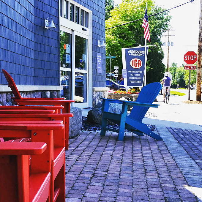 The classic blue exterior with its inviting chairs creates that perfect "I need to be there right now" feeling that defines vacation spots worth visiting.