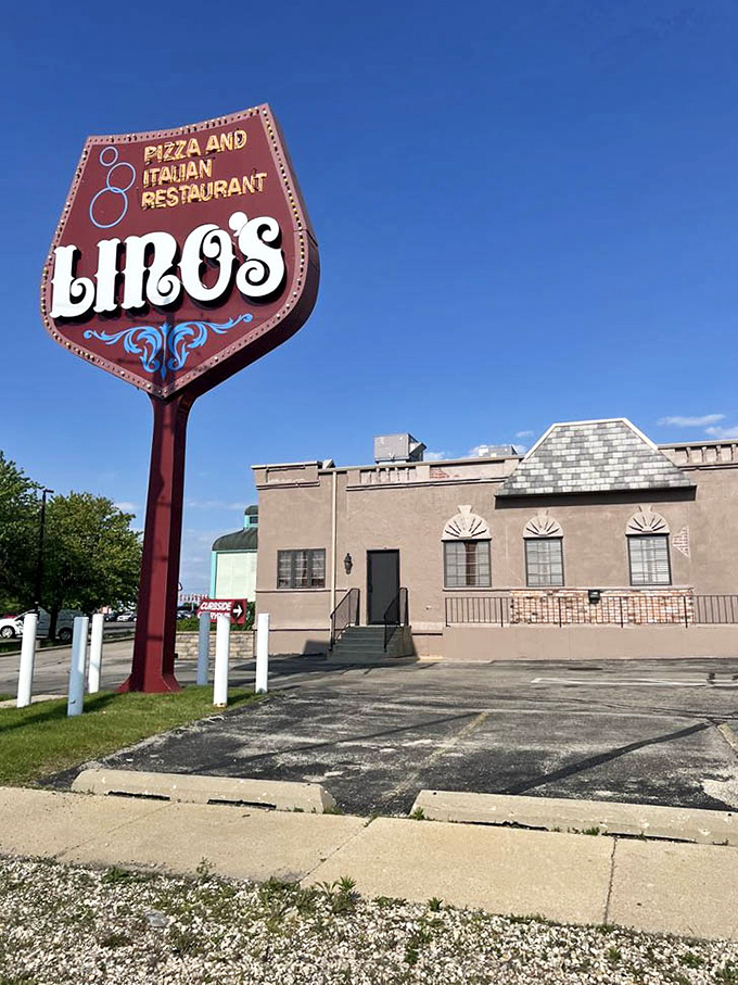 That iconic shield-shaped sign has been beckoning hungry Illinoisans for decades&mdash;a beacon of pasta promise against Rockford's blue skies.