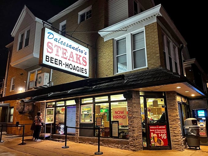 At night, Dalessandro's glows like a lighthouse guiding hungry souls to the promised land of perfectly crafted cheesesteaks.