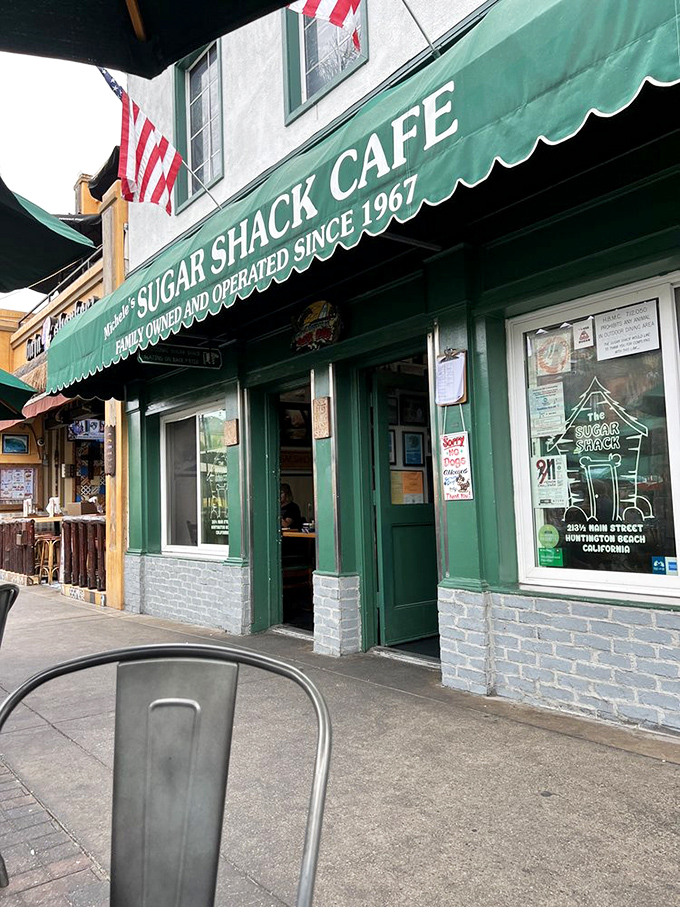 The green storefront stands as a beacon of breakfast hope on Main Street. A Huntington Beach institution that's earned every bit of its legendary status.