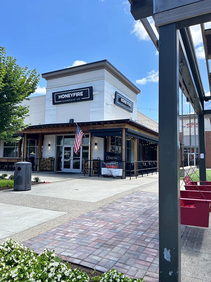 From the outside looking in &ndash; a barbecue beacon calling to hungry travelers like a smoke signal saying "salvation lies within."