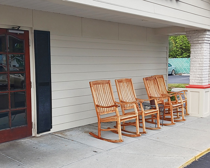 Those rocking chairs aren't just furniture—they're an invitation to digest both your meal and the slower pace of life.