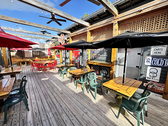 The outdoor deck offers al fresco dining with Gulf breezes included&mdash;nature's air conditioning paired perfectly with seafood caught just beyond the horizon.