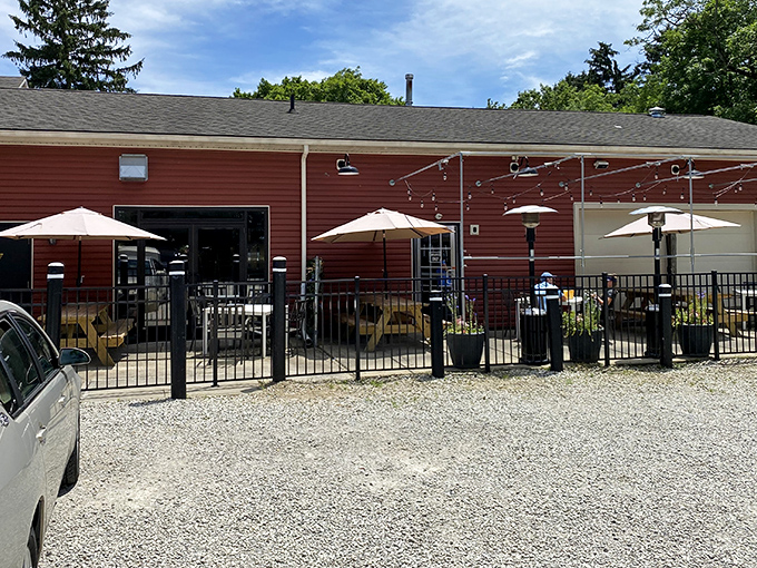 The outdoor patio extends the dining experience, perfect for enjoying barbecue under Ohio's beautiful open skies.