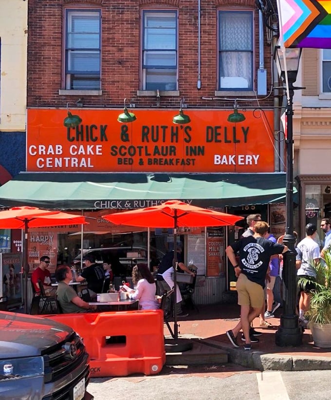 Al fresco dining where you can people-watch while tackling a sandwich that requires structural engineering skills.