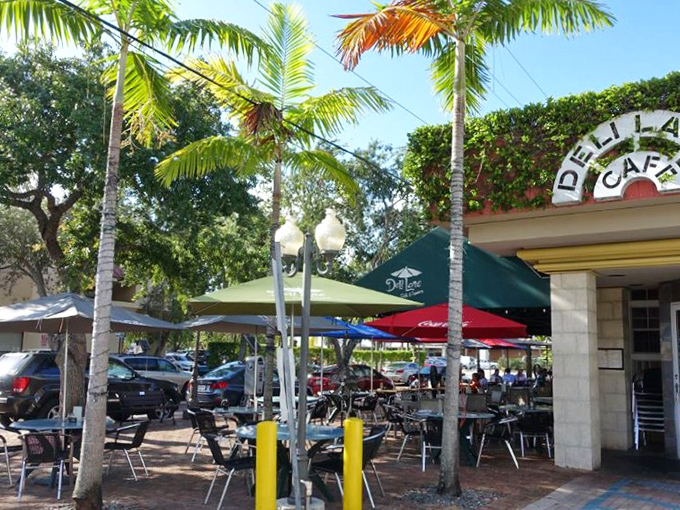 The outdoor patio&mdash;where vitamin D meets vitamin delicious under a canopy of umbrellas and palm fronds.