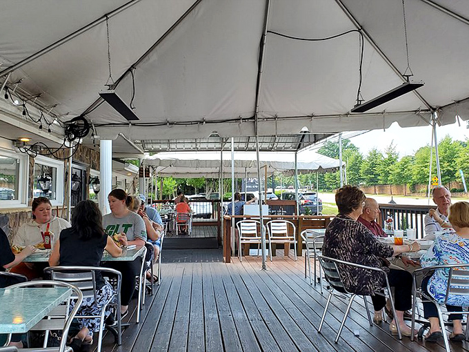 The outdoor patio&mdash;where summer evenings stretch into memory and nobody rushes you through that last bite or sip.