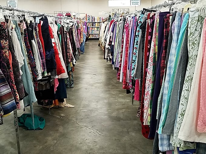 Racks upon racks of potential outfits stretching into the distance like a fashion runway for the budget-conscious. The thrill of the hunt has never been more colorful.