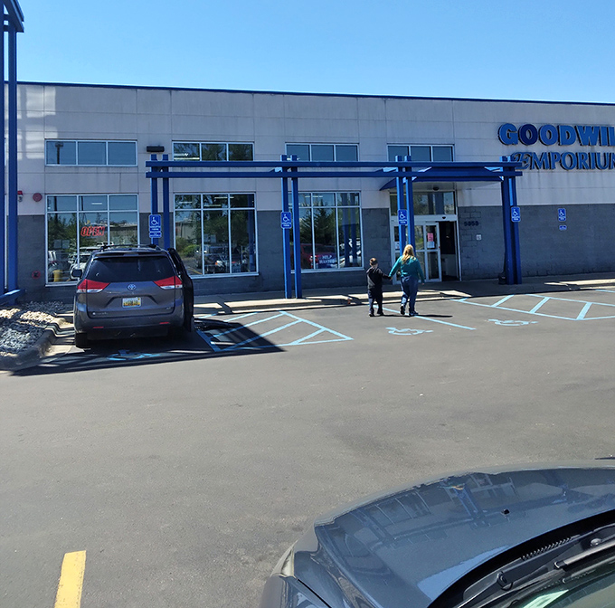 Even the parking lot feels welcoming with its bright blue accents&mdash;the first hint that bargain therapy awaits just beyond those doors. 