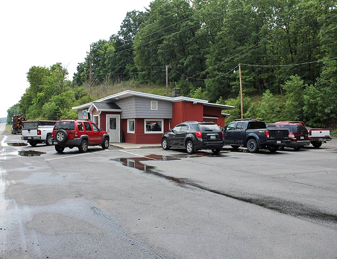A parking lot filled with trucks and SUVs&mdash;the universal sign of good food ahead. Local vehicles know exactly where to find comfort on a plate.