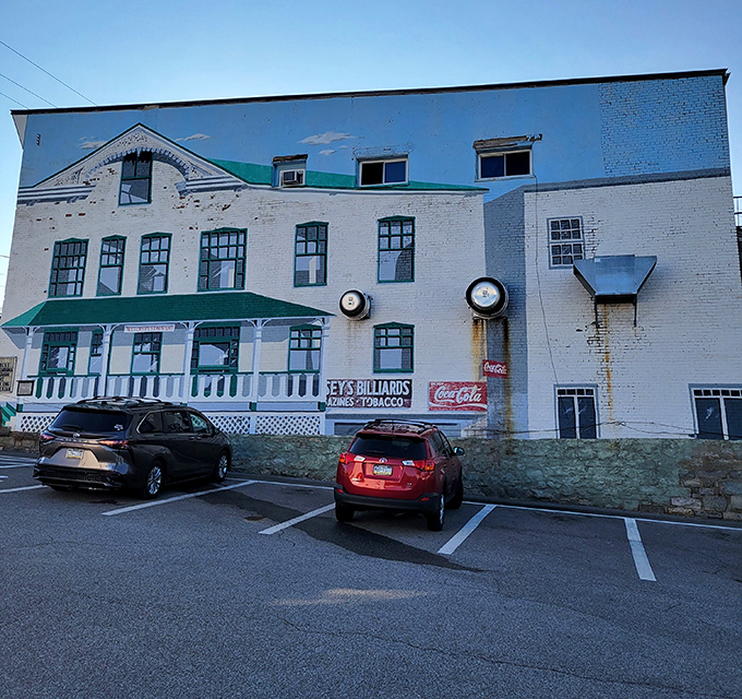 Even the parking lot has a view of Mamie's charming exterior. Your car knows what's about to happen&mdash;you're going to return heavier but infinitely happier.