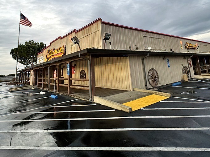 Rain or shine, the American flag flies proudly outside this temple of beef&mdash;a landmark for hungry travelers seeking salvation by steak.